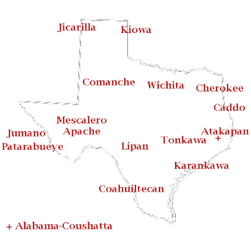 Texas Indian Tribes Map Indian Lands, Village Sites, Tribal Range,